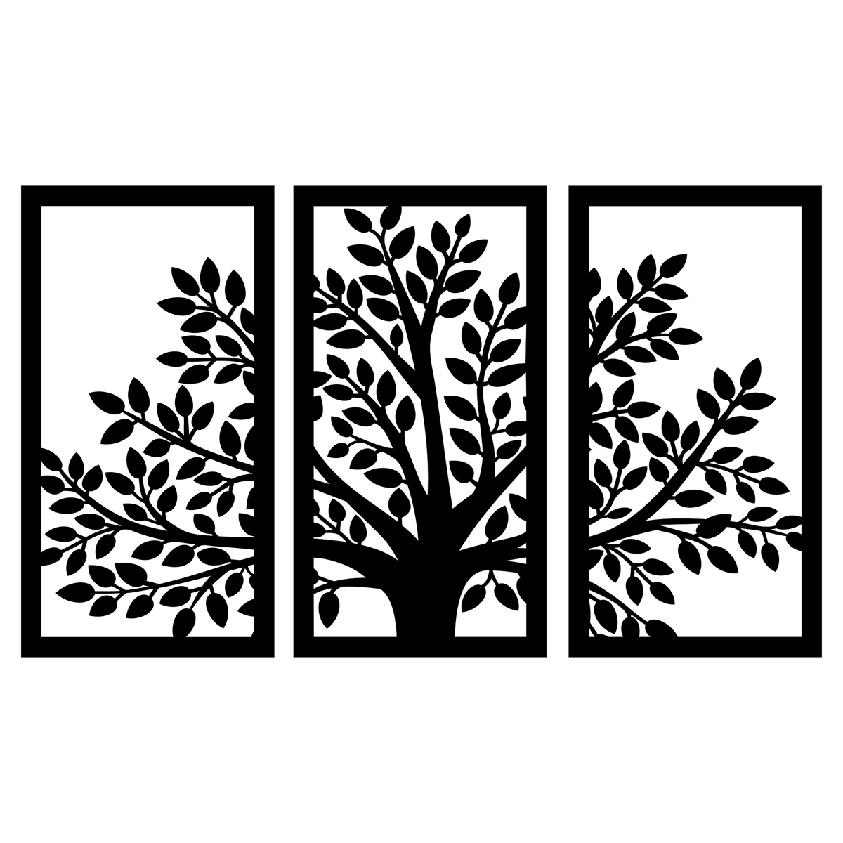 3-Panel Tree Scene Metal Wall Art - Nature Inspired Wall Hanging ...