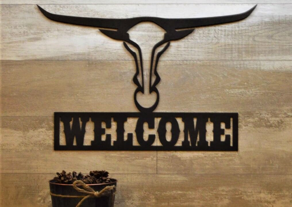 Longhorn Bull Skull Welcome Sign - Front Door Home Sign – Tinkerin ...